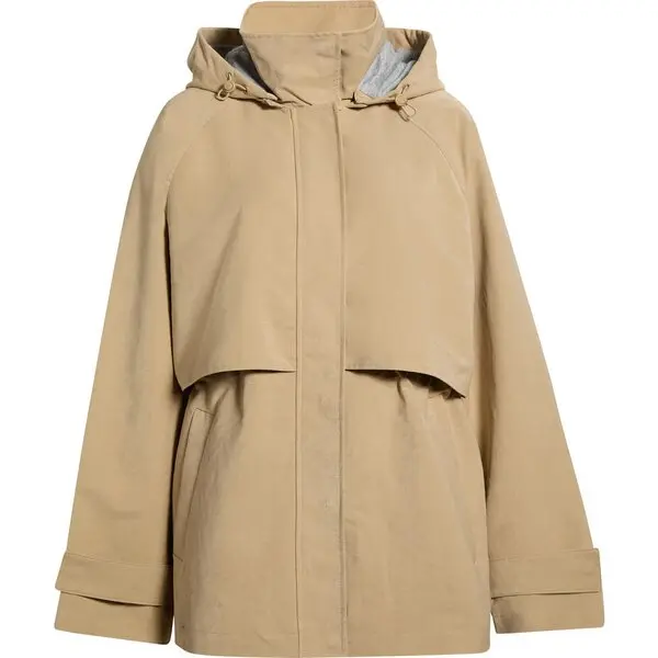 Bernardo Stand Collar Mid-length Raincoat - Khaki