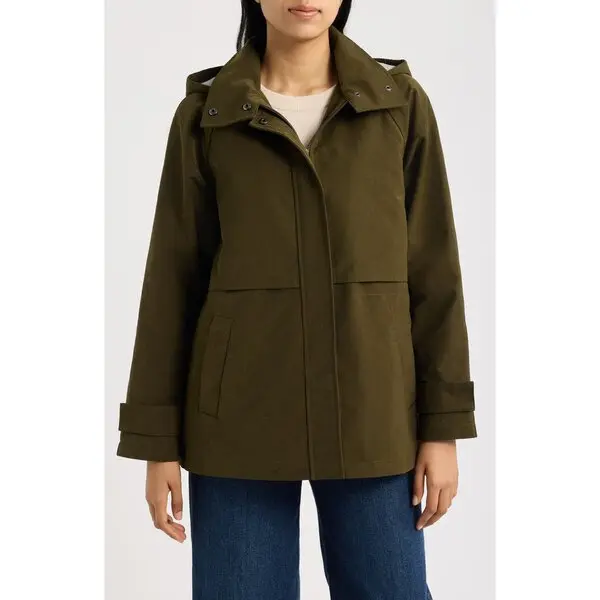 Bernardo Stand Collar Raincoat - Olive