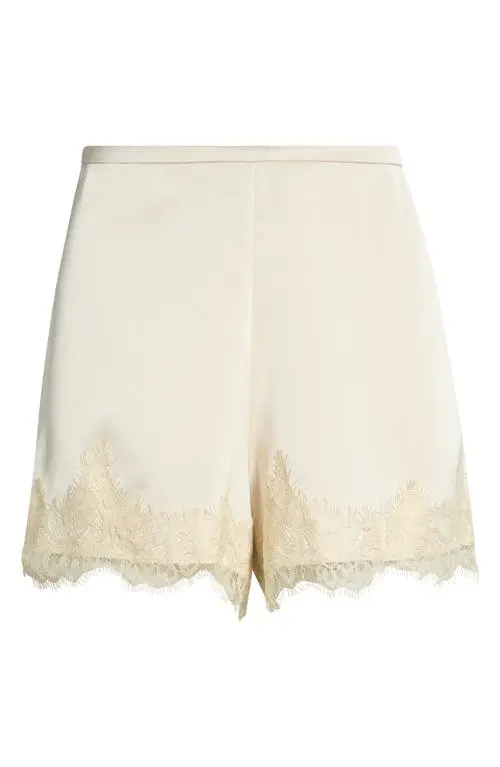 WAYF Elaine Lace Trim Matte Satin Shorts - Cream