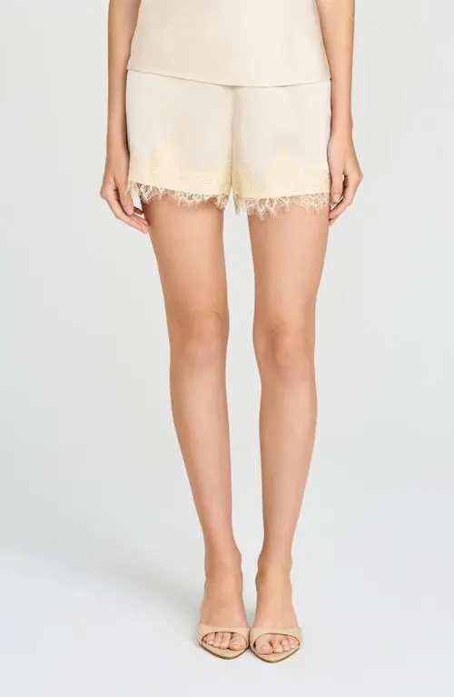WAYF Elaine Lace Trim Matte Satin Shorts - Cream