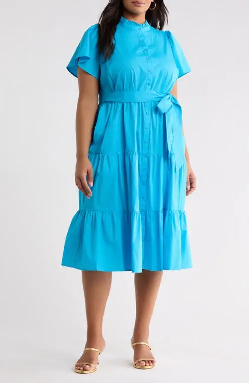 SUGARLIPS Bellucci Cotton Poplin Tiered Dress - Cerulean-blue