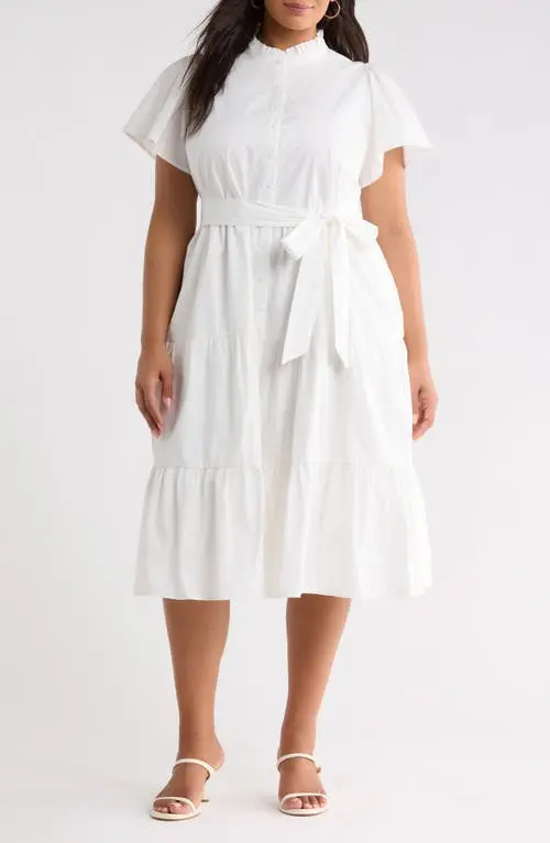 SUGARLIPS Bellucci Cotton Poplin Tiered Dress - White