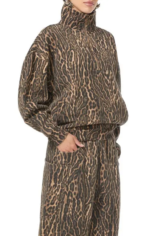 AFRM Cillian Quarter Zip Sweatshirt - Olive Leopard