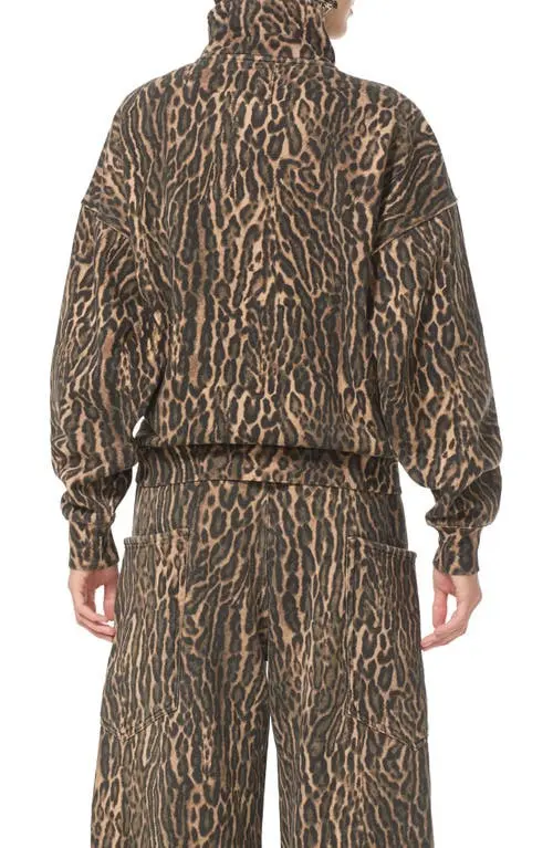 AFRM Cillian Quarter Zip Sweatshirt - Olive Leopard