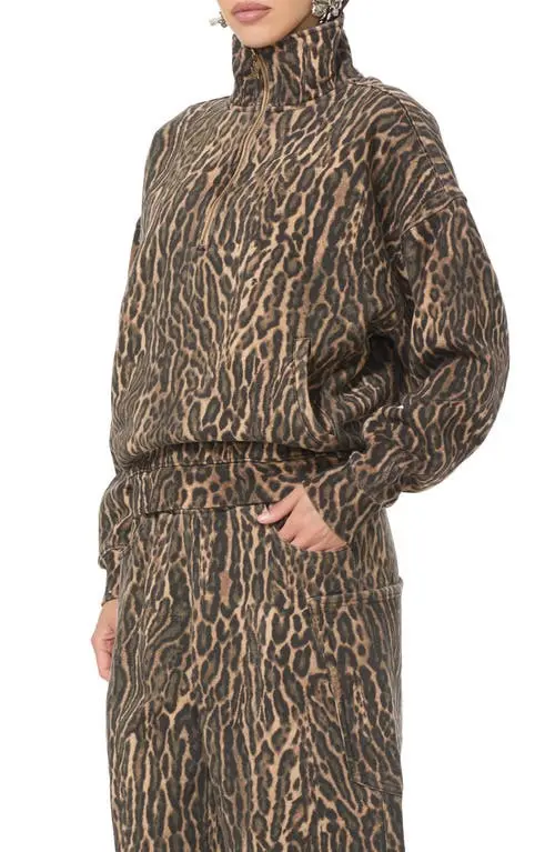 AFRM Cillian Quarter Zip Sweatshirt - Olive Leopard