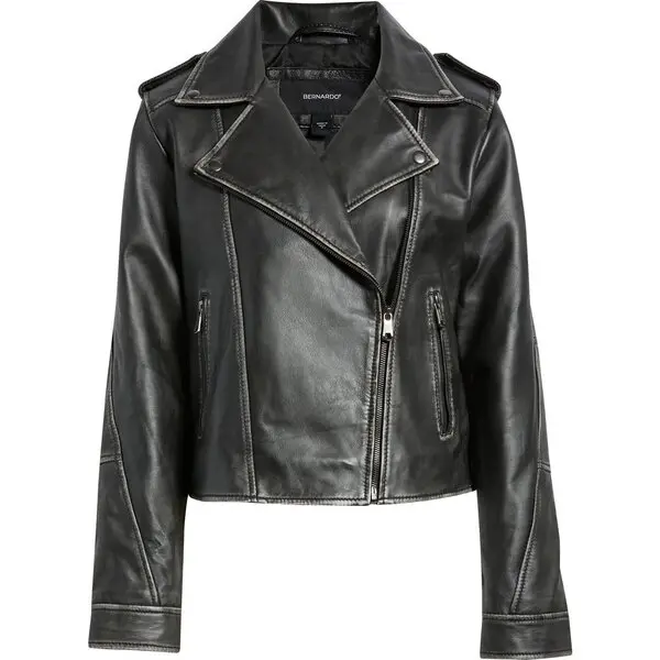 Bernardo Burnished Leather Moto Jacket - Black