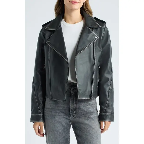 Bernardo Burnished Leather Moto Jacket - Black