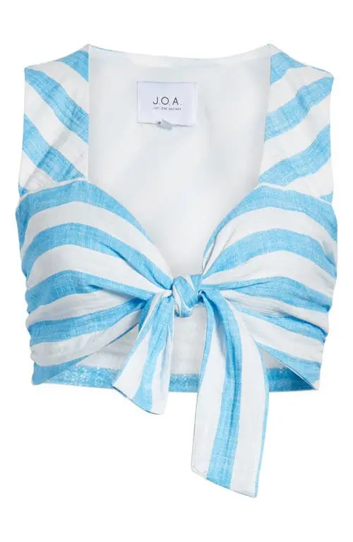 J.O.A. Striped Sweetheart Neckline Sleeveless Front Tie Crop Top