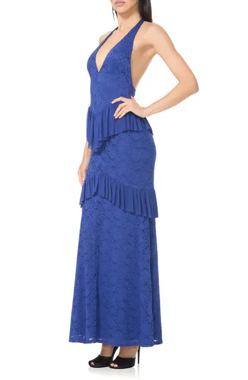 AFRM Athens Silken Lace Halter Maxi Dress