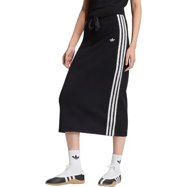 ADIDAS ORIGINALS Three-stripe Knit Midi Skirt - Black/white