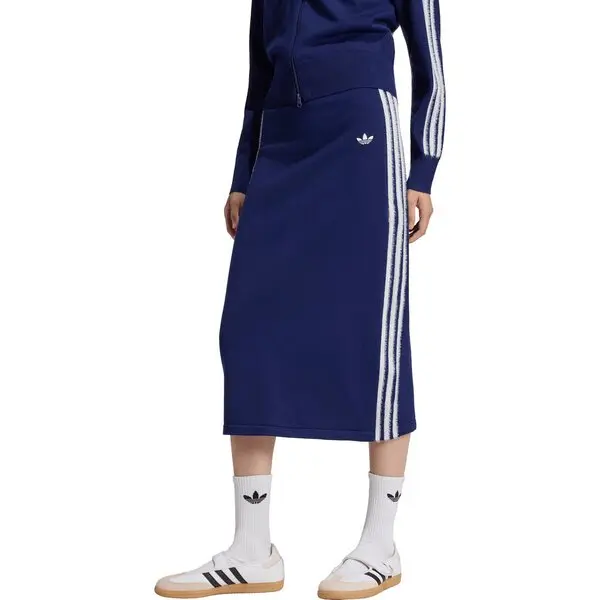 ADIDAS ORIGINALS Three-stripe Knit Midi Skirt - Dark Blue/white