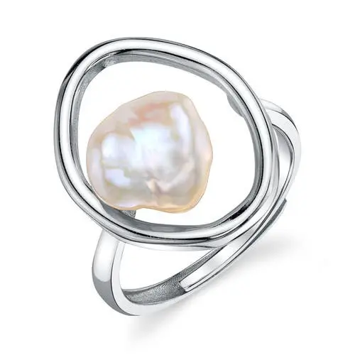 The Pearl Source White Freshwater Baroque Pearl Monroe Ring - Sterling Silver
