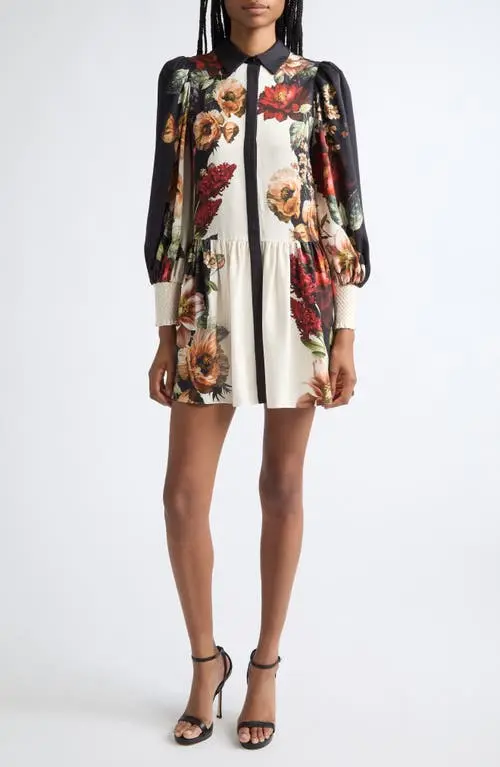 Alice + Olivia Bertha Blouson Sleeve Shirtdress - Flrlrdianc