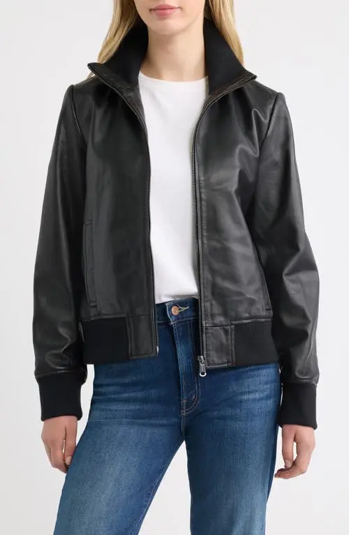 Bernardo Knit Collar Leather Jacket - Black