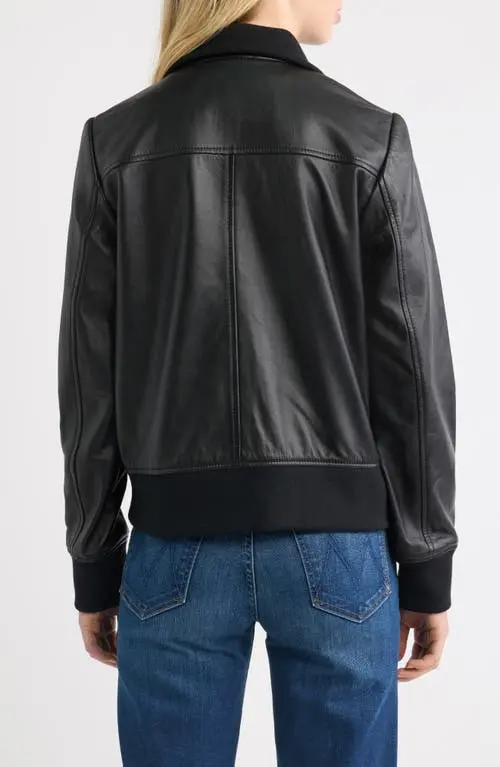 Bernardo Knit Collar Leather Jacket