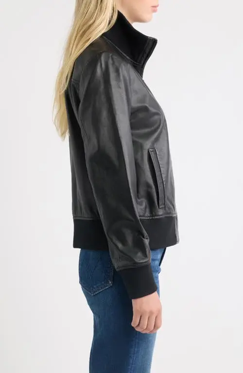 Bernardo Knit Collar Leather Jacket