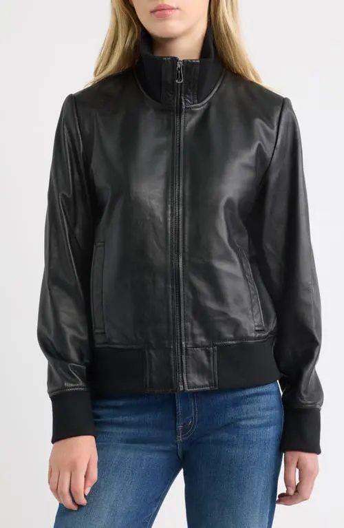 Bernardo Knit Collar Leather Jacket
