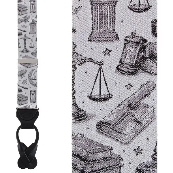 Trafalgar Esquire Law Silk Novelty Button End Suspenders - Silver