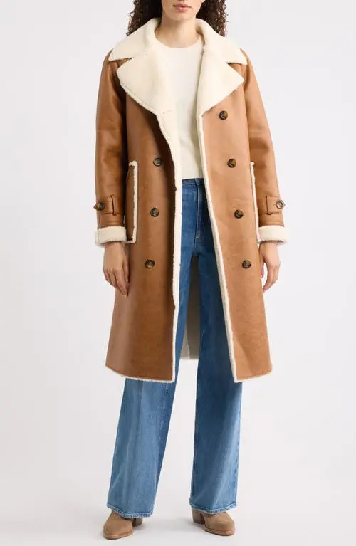 Bernardo Faux Shearling Long Coat - White