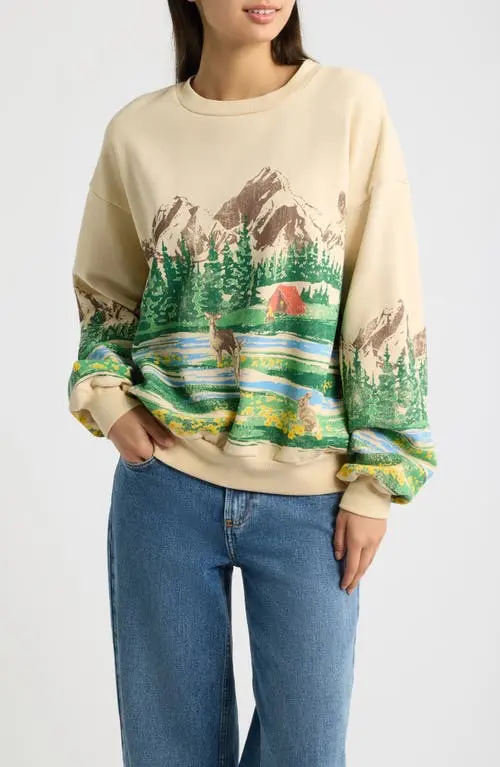 Daydreamer Campsite Scene Graphic Oversized Sweatshirt