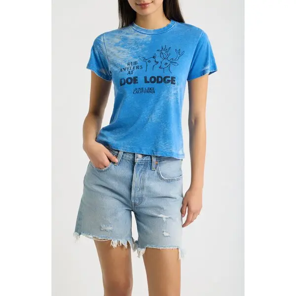 Daydreamer Doe Lodge Graphic Burnout Tee - Azure Blue