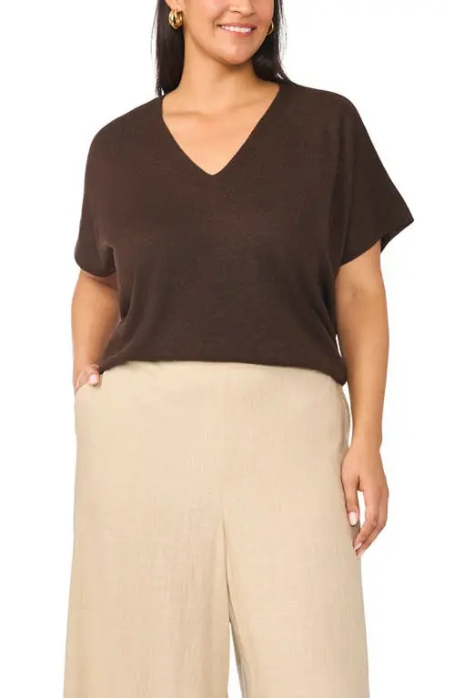 Vince Camuto V-neck Fine Knit Sweater - Espresso Bean