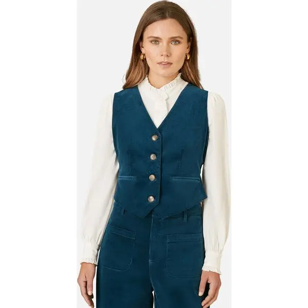YUMI Tailored Ribbed Waistcoat - Teal