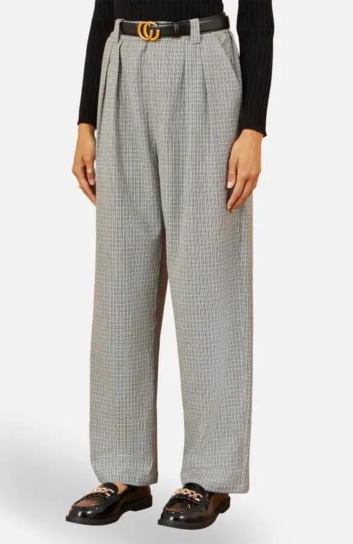YUMI Check Wide Leg Trousers - Black