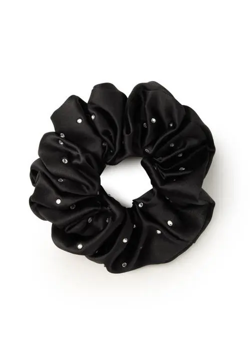 OLAH Crystal Twinkle Silk Scrunchie - Black