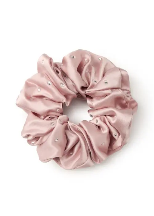 OLAH Crystal Embellished Silk Scrunchie - Pink