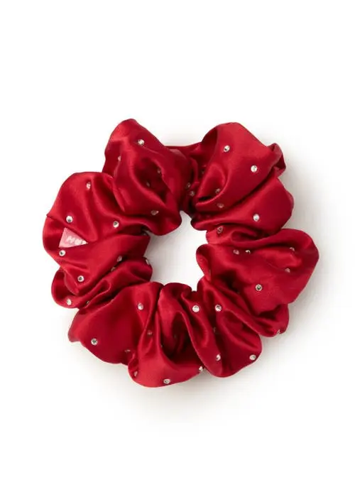 OLAH Crystal Embellished Silk Scrunchie - Red