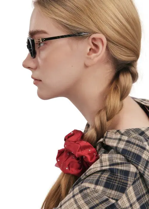 OLAH Crystal Embellished Silk Scrunchie - Red