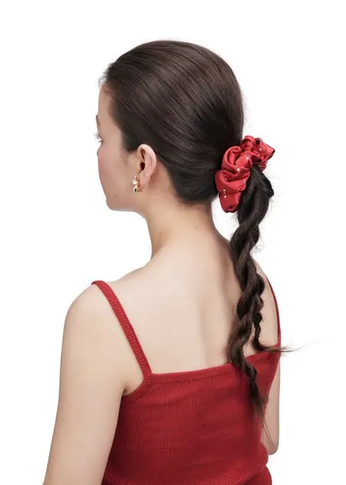 OLAH Crystal Embellished Silk Scrunchie - Red