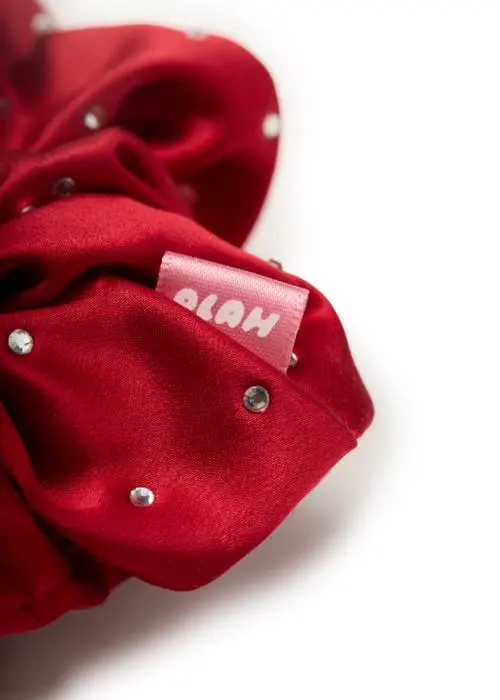 OLAH Crystal Embellished Silk Scrunchie - Red