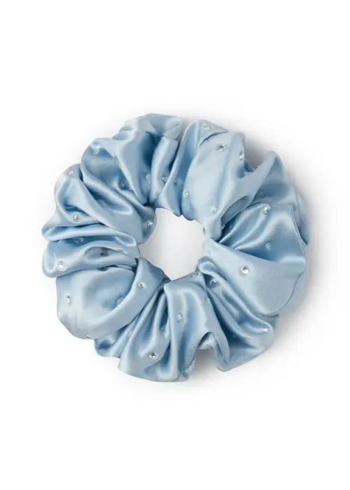 OLAH Crystal Embellished Silk Scrunchie - Sky Blue