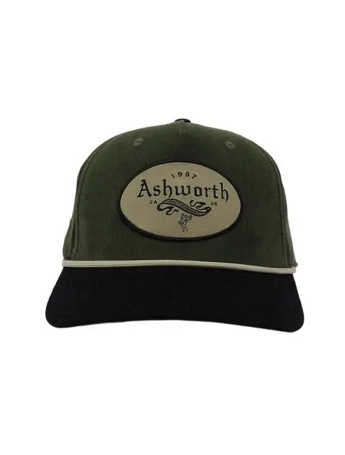 ASHWORTH GOLF Micro Cord Vintage Woven Patch Cap - Olive/black