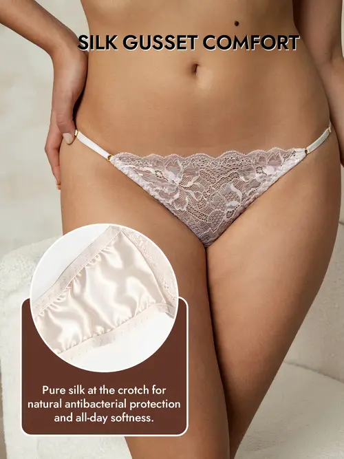 SILKSILKY Pure Silk 3-pack Lace Thong Panties - Pink