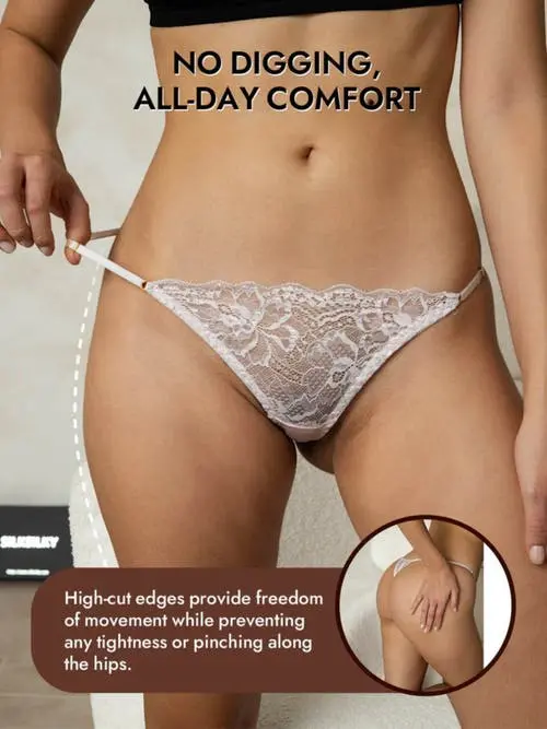 SILKSILKY Pure Silk 3-pack Lace Thong Panties - Pink