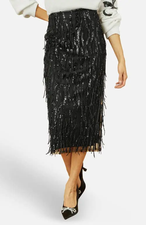 YUMI Hanging Sequin Fitted Midi Skirt