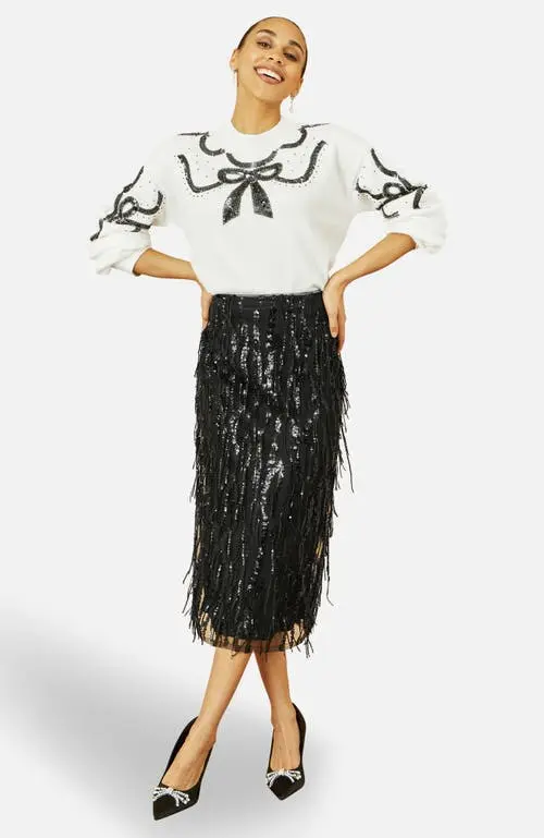 YUMI Hanging Sequin Fitted Midi Skirt