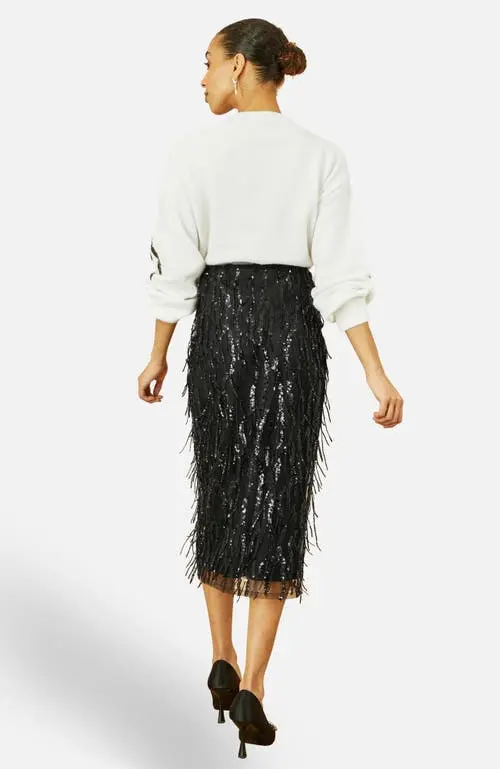 YUMI Hanging Sequin Fitted Midi Skirt