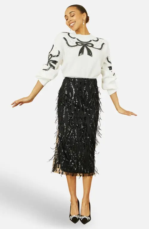 YUMI Hanging Sequin Fitted Midi Skirt