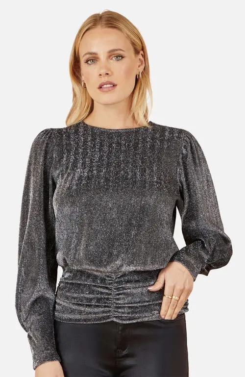 YUMI Metallic Stretch Ruched Hem Top