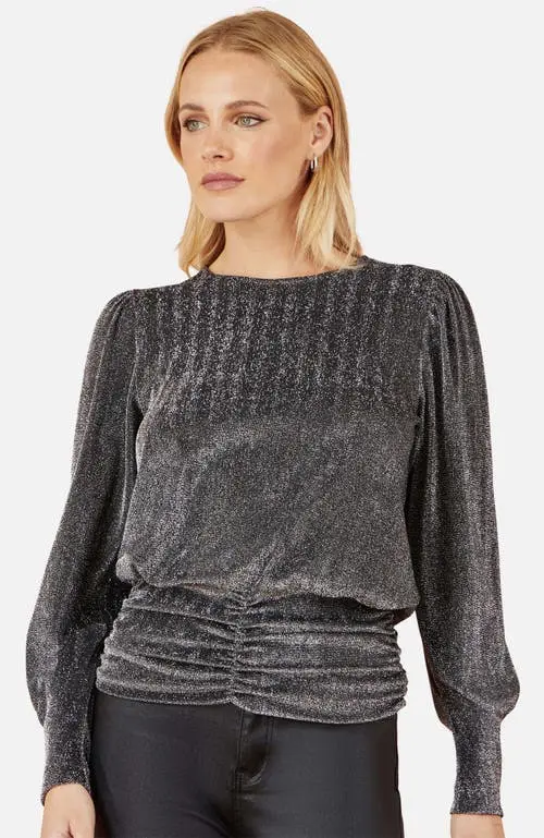 YUMI Metallic Stretch Ruched Hem Top