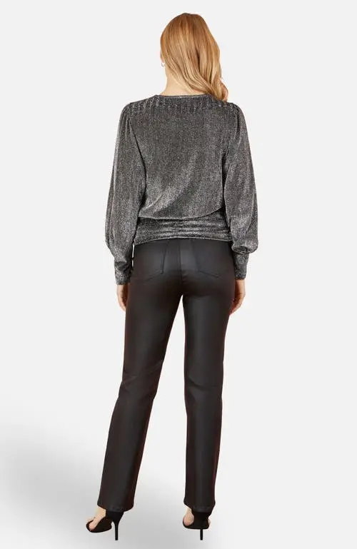 YUMI Metallic Stretch Ruched Hem Top