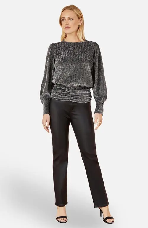 YUMI Metallic Stretch Ruched Hem Top