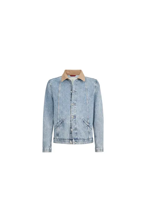 Brunello Cucinelli Denim Outerwear Jacket With Suede Collar
