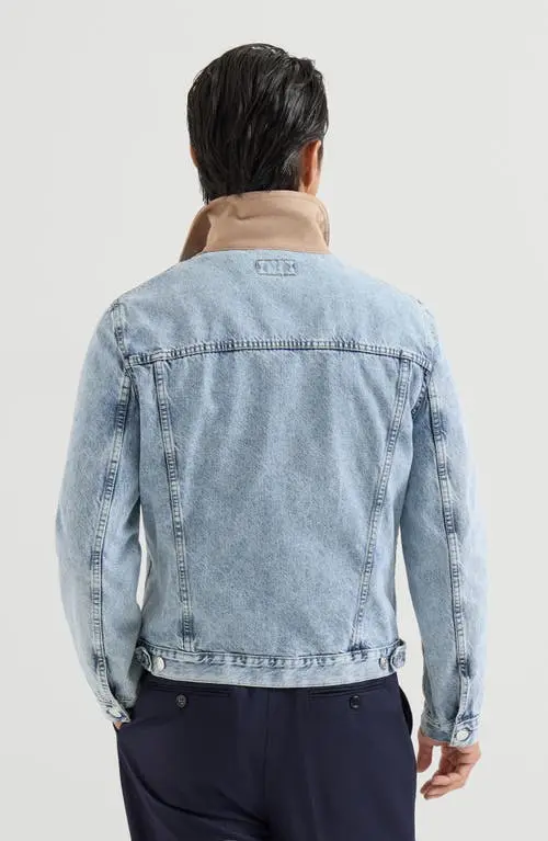 Brunello Cucinelli Denim Outerwear Jacket With Suede Collar