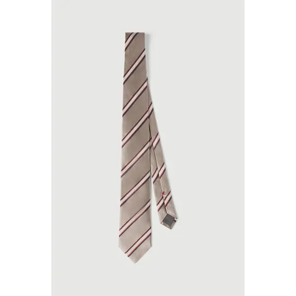 Brunello Cucinelli Regimental Stripe Silk And Cotton Tie - Earth