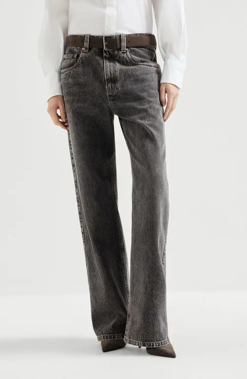 Brunello Cucinelli Authentic Denim Contemporary Loose Trousers With Monili - Dark Grey